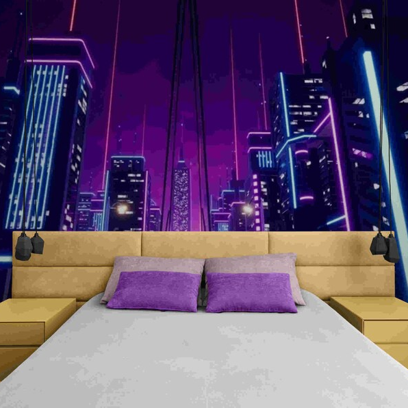 Cyberpunk Art Decor Wallpaper Cyber City Wallpaper Mural | Inspire Uplift