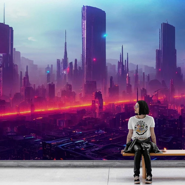 Sci-Fi Mural Wallpaper Bedroom Decor Interiors Mural Neon | Inspire Uplift