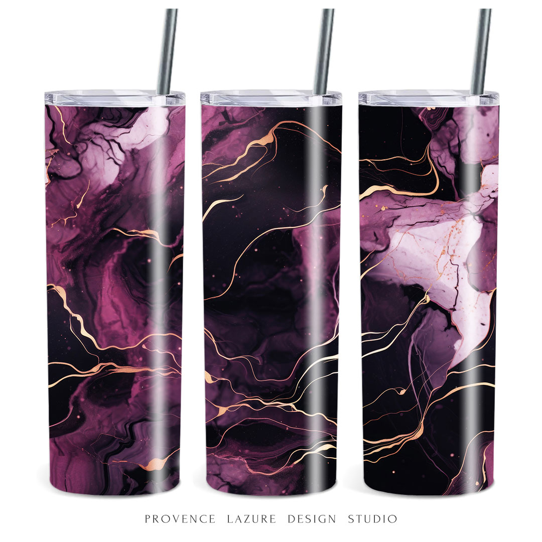 Deep Purple Gold Marble 20 oz Skinny Tumbler Sublimation PNG | Inspire ...