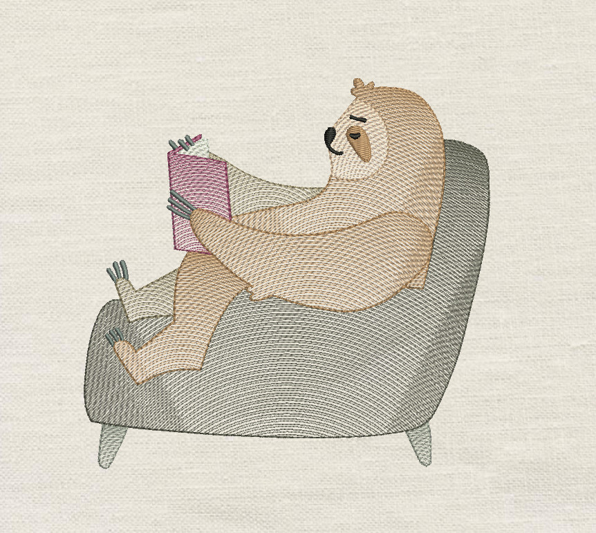 Sloth reading embroidery design 3 Sizes reading pillow-INSTA | Inspire ...