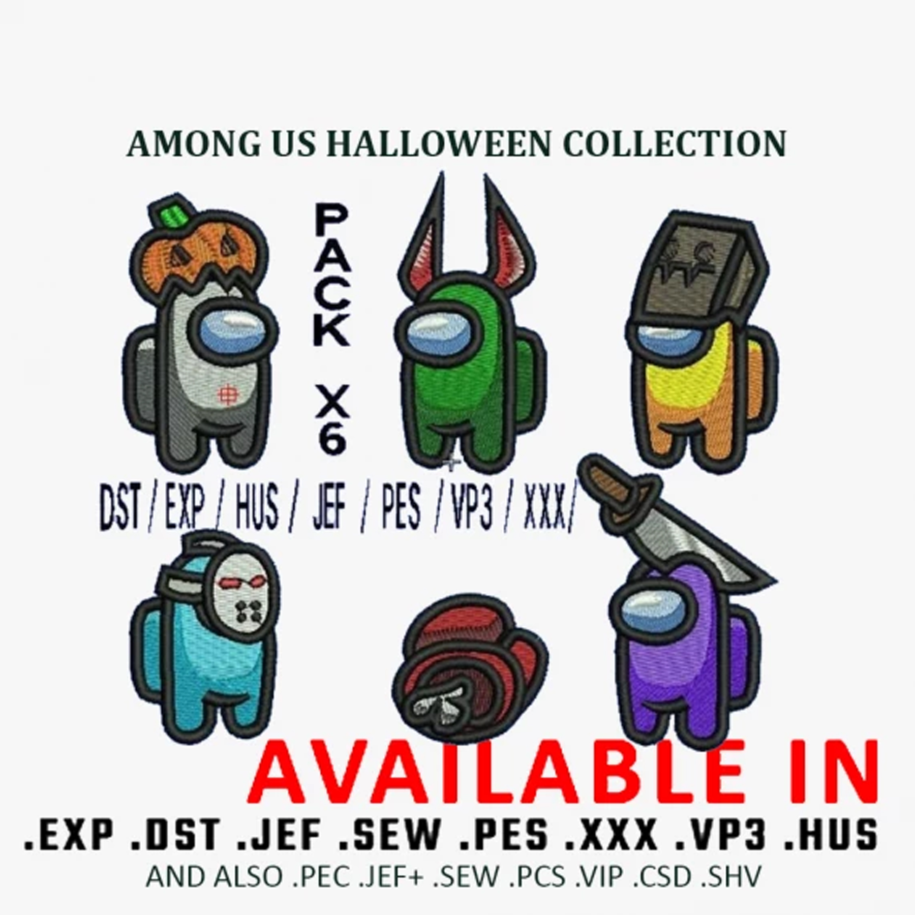 Among Us Halloween Embroidery Design, halloween design, shir | Inspire ...