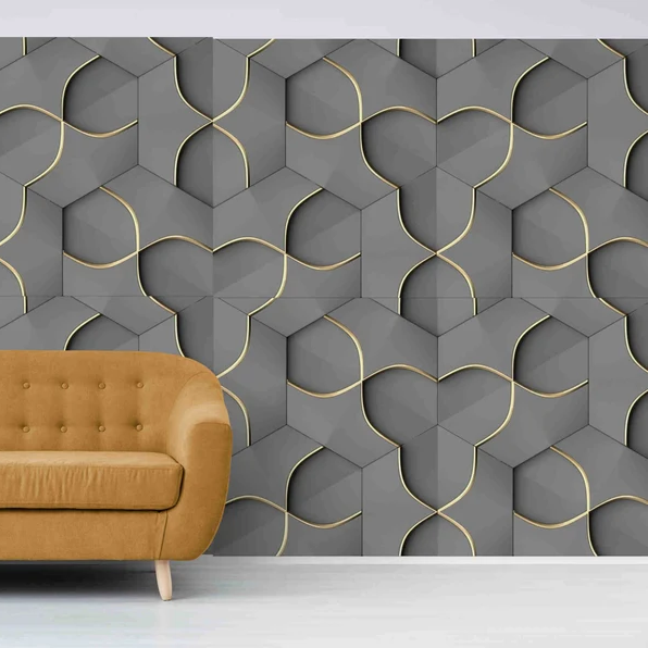 Gray 3D wallpaper 3D Wall Panels metallic gold details | Inspire Uplift