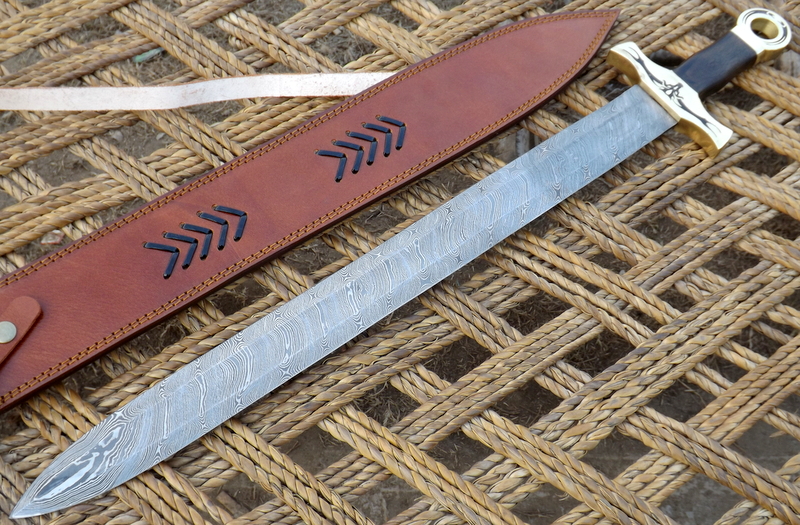Custom Handmade Damascus steel 27'' Hunting Sword With Sheat - Inspire ...