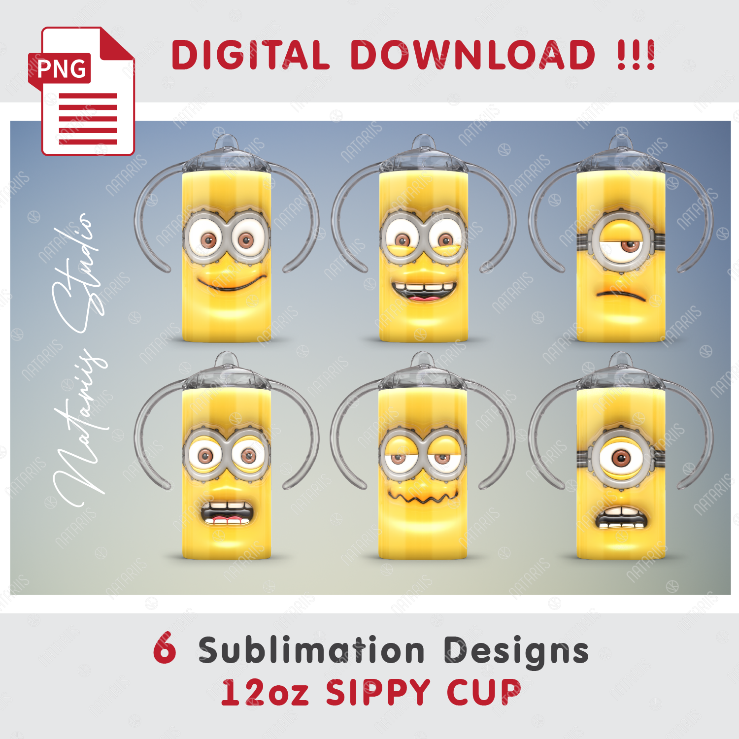 Minions 3D Inflated Puffy Seamless Sublimation 12oz Sippy - Inspire Uplift