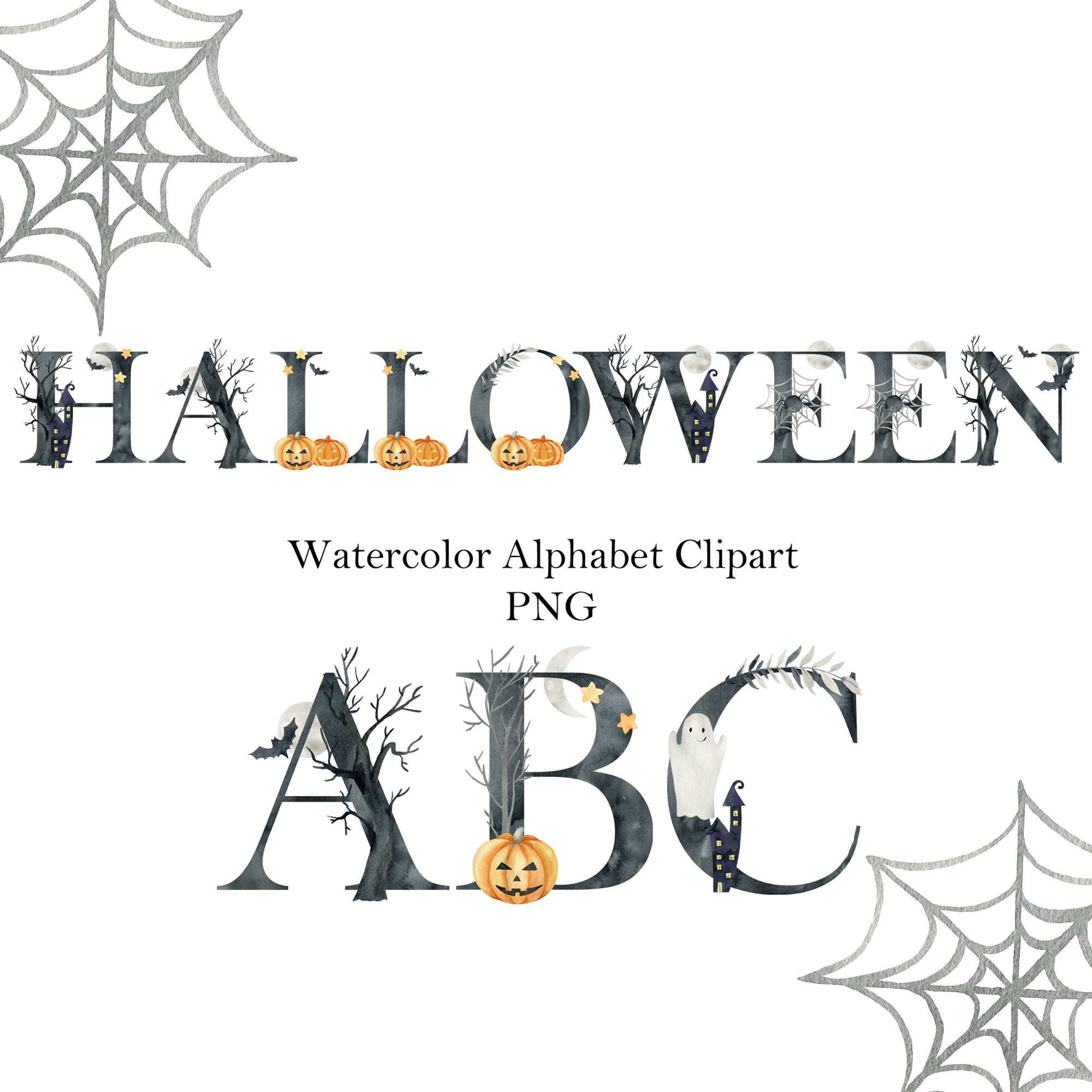 Halloween alphabet letters, png, clipart abc, numbers. | Inspire Uplift