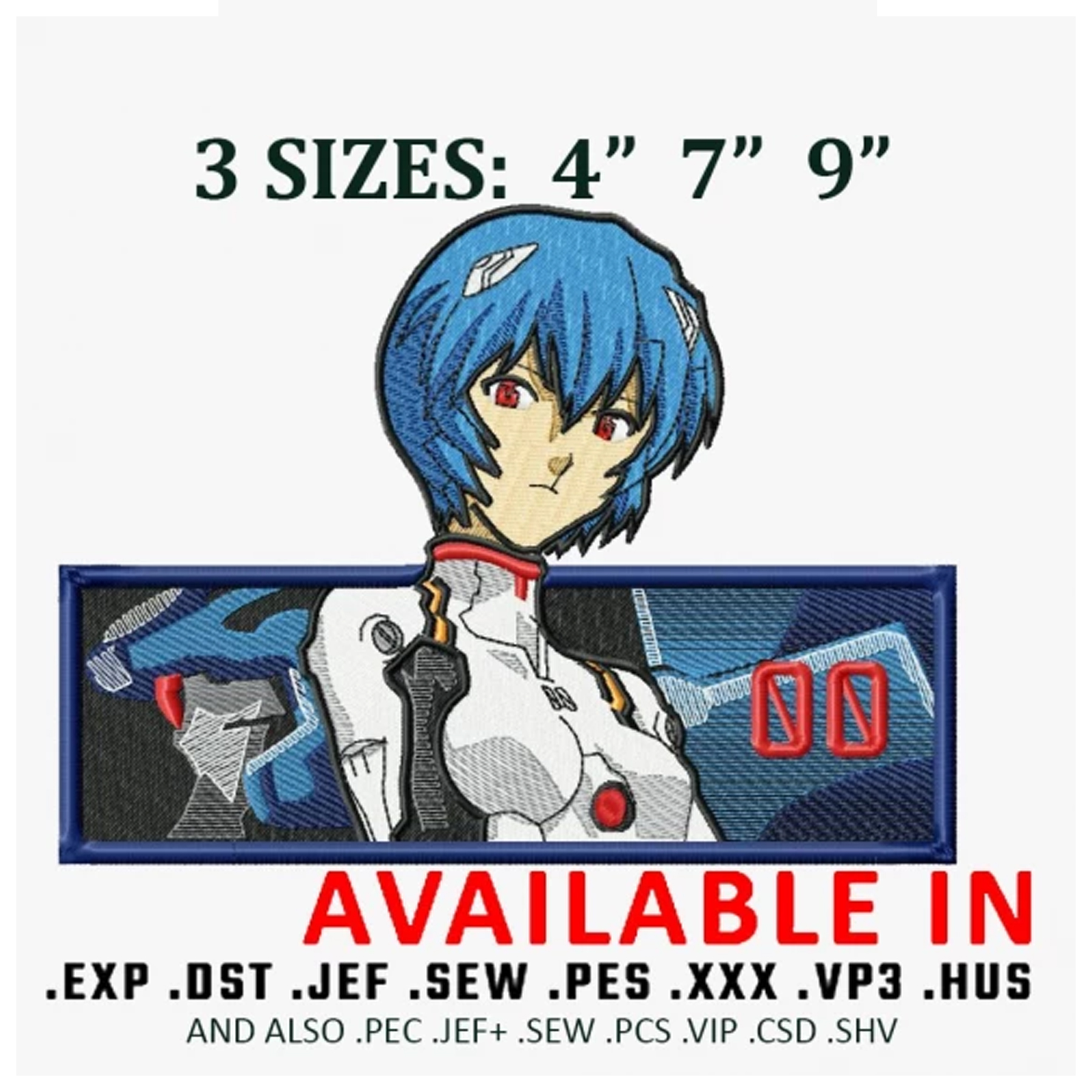 Rei Ayanami Embroidery Design, Anime Embroidery, Embroidered - Inspire ...