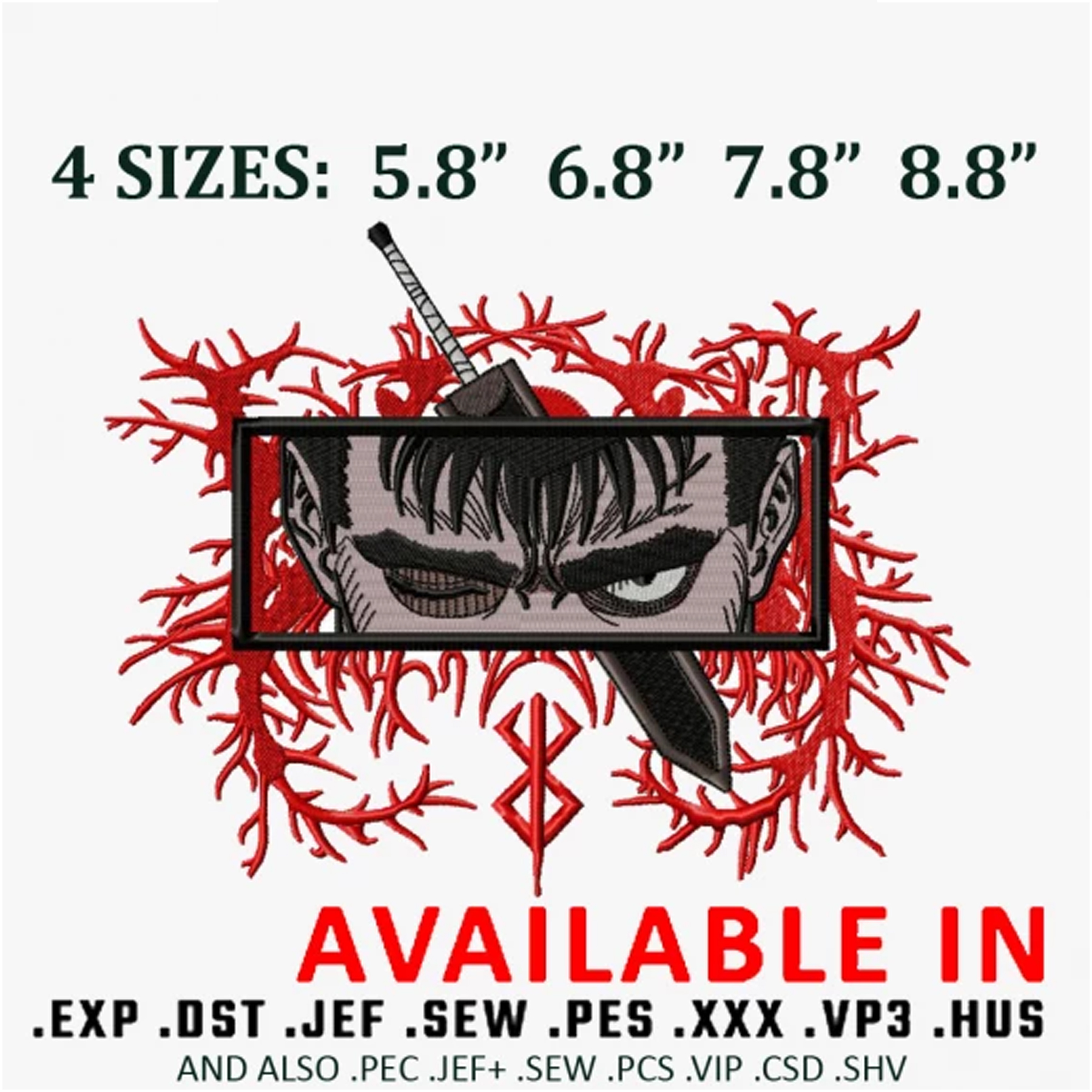 Guts eyes Embroidery Design, Berserk Embroidery, Embroidered | Inspire ...