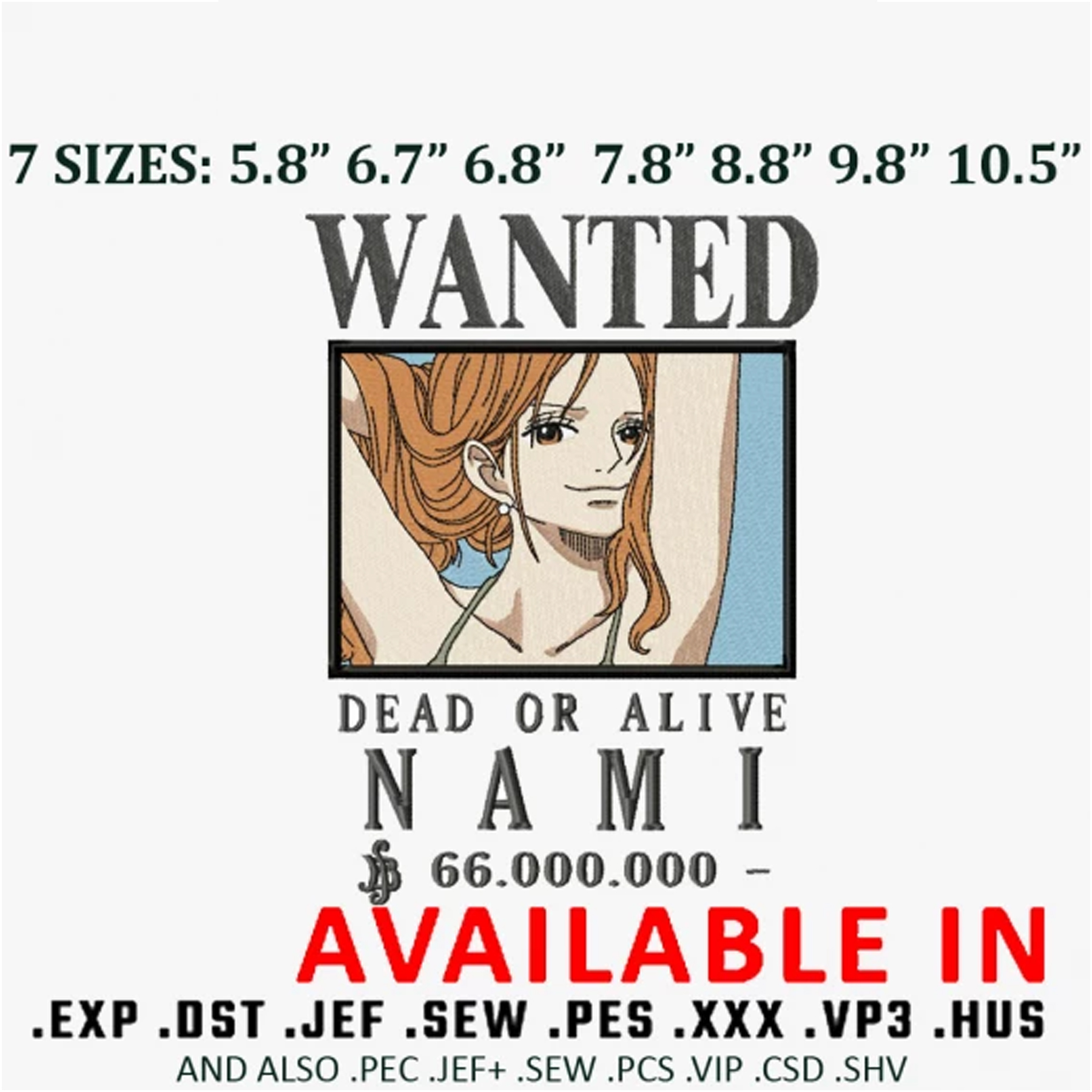 Bounty Nami Embroidery design, one piece Embroidery design, | Inspire ...