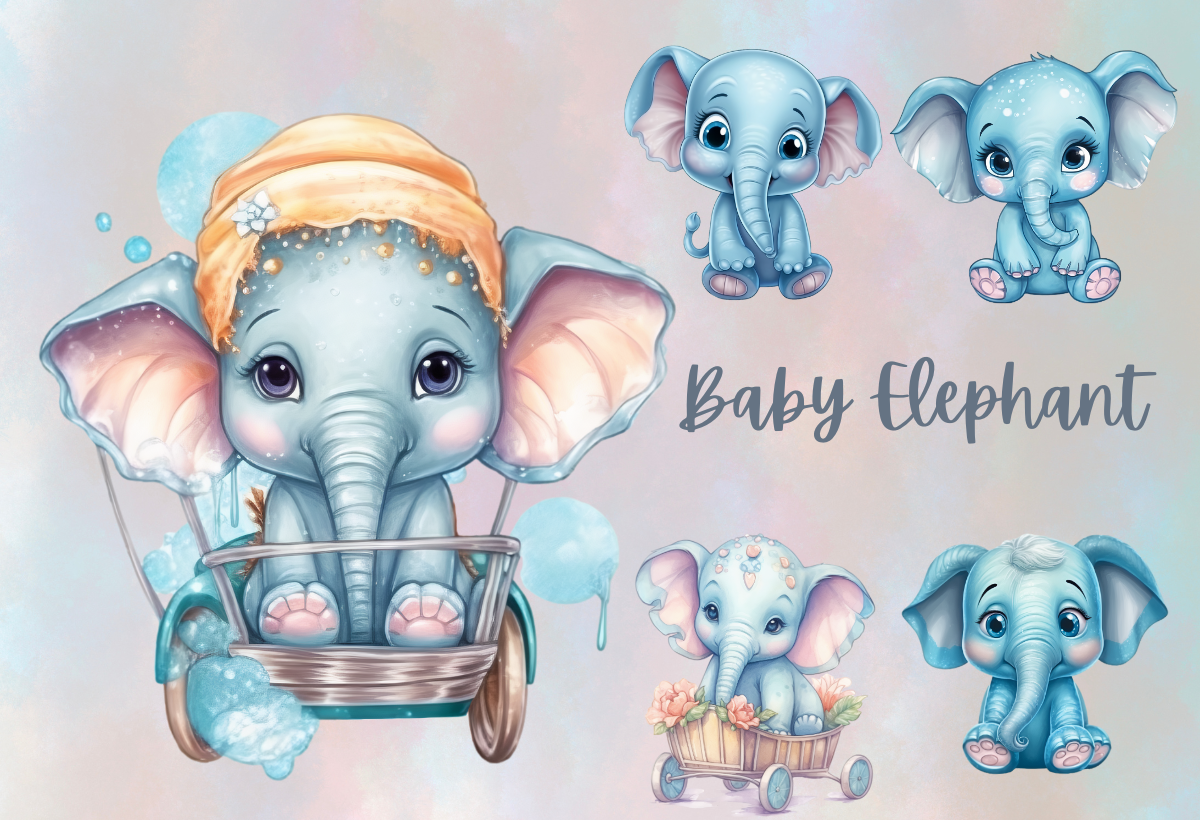 5 Watercolor Baby Elephant Clipart ,cute animal Png,Cute Ele | Inspire ...