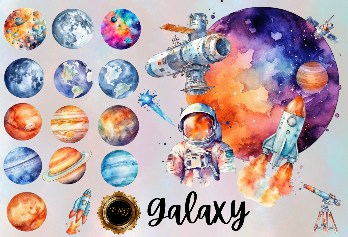 Watercolor Planets clipart png, space clipart png, Commercia - Inspire ...