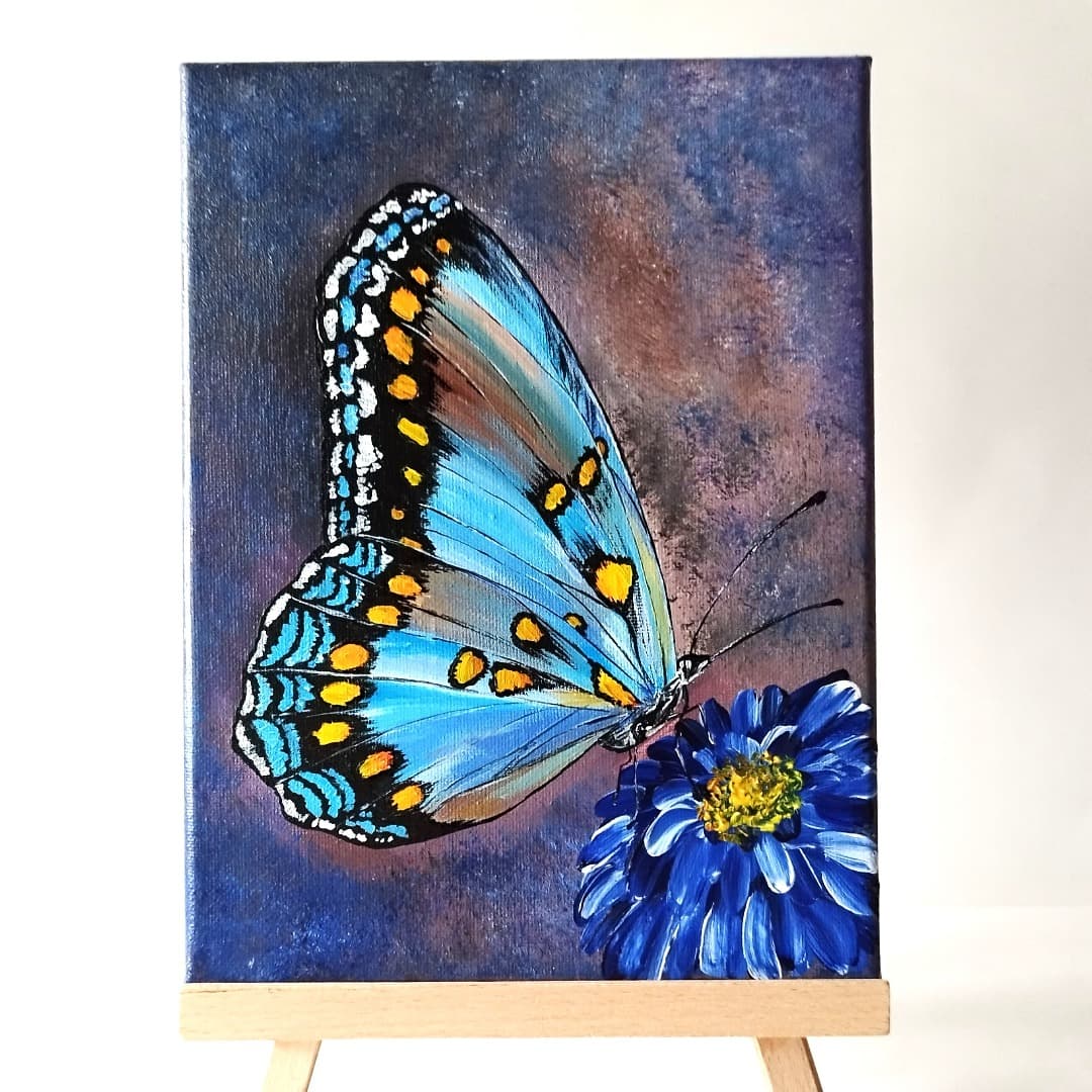 Original Blue Butterfly Acrylic Painting Insect Art on Canva | Inspire ...