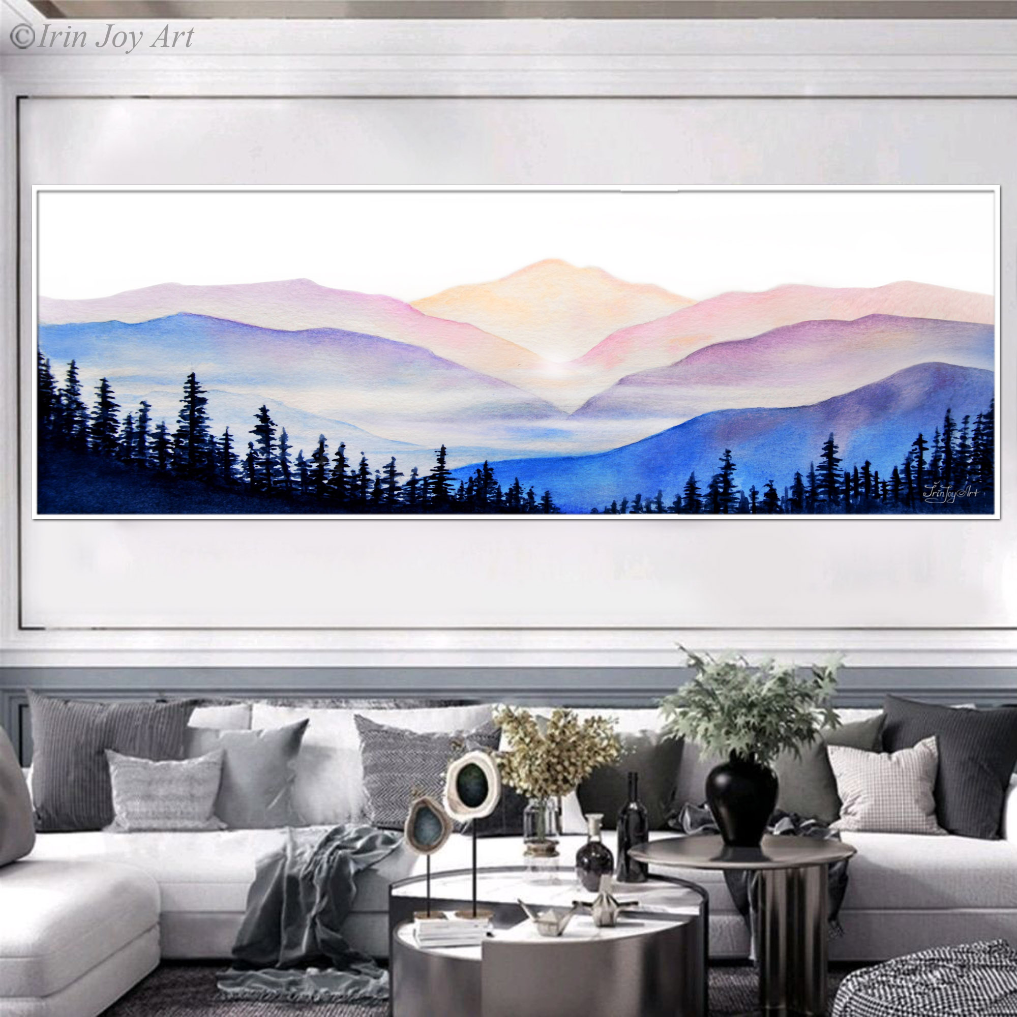 Sunset Sunrise Mountains wall art print Long horizontal canv | Inspire ...