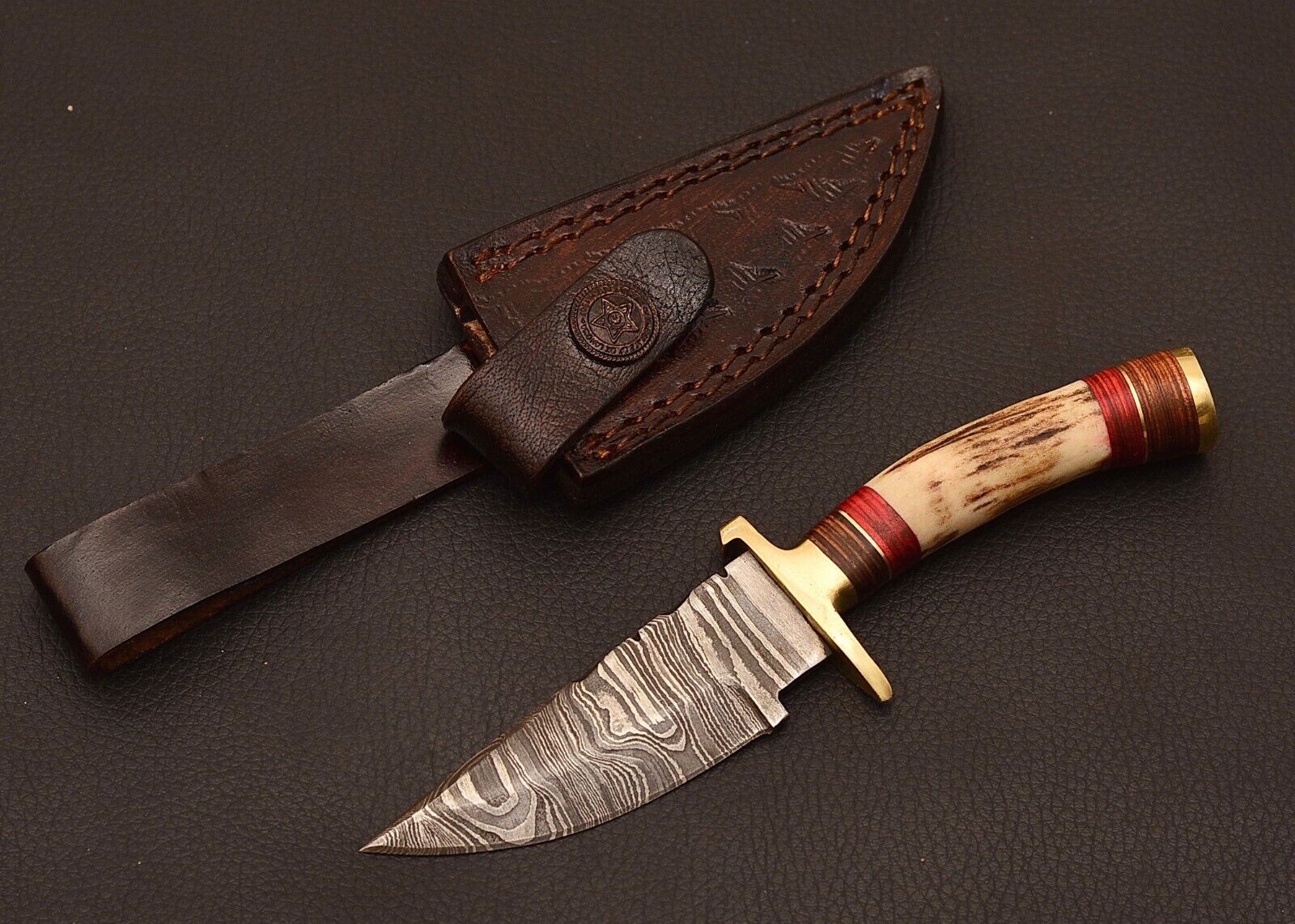 Custom Handmade Forged Damascus Steel Hunting Knife w/stag c - Inspire Uplift