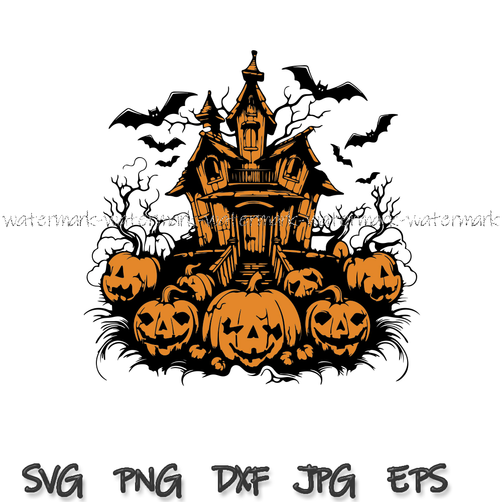 Halloween Haunted House Svg with Bats and Jack-o-Lanterns sv | Inspire ...