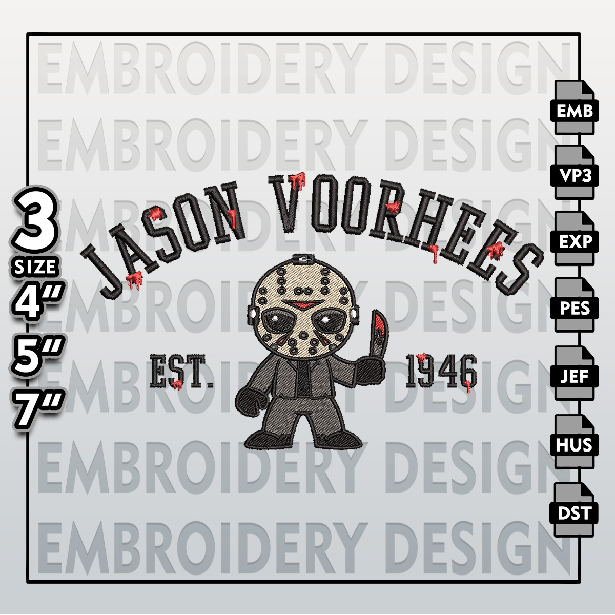 Halloween Machine Embroidery Pattern, Jason Voorhees Est Emb | Inspire ...