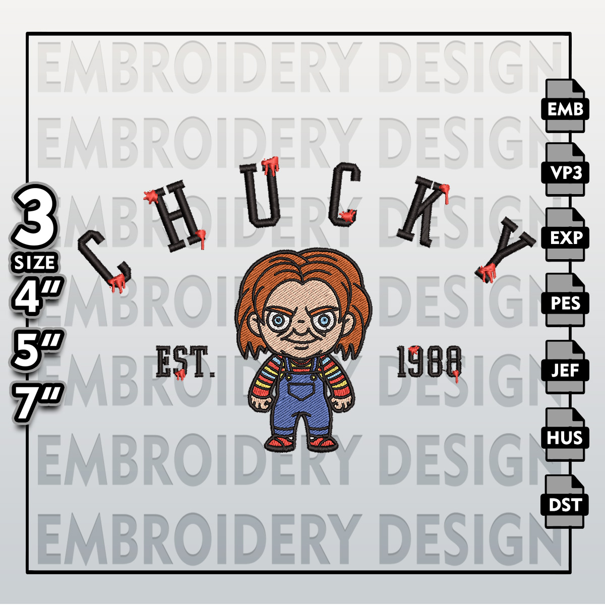 Halloween Machine Embroidery Pattern, Chucky Est Embroidery | Inspire ...