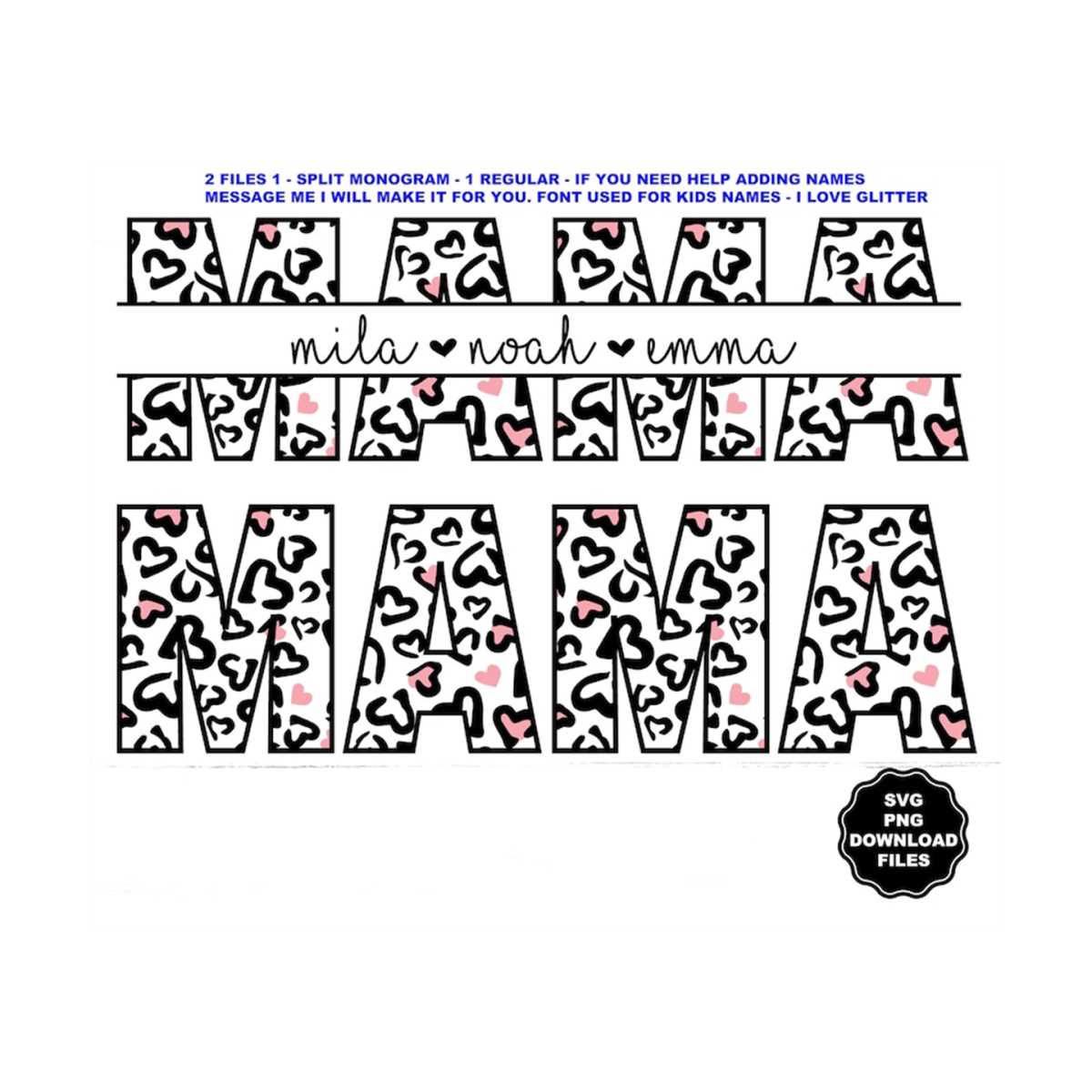 Mama Leopard Hearts Print Svg Mama Split Monogram Svg Add Inspire