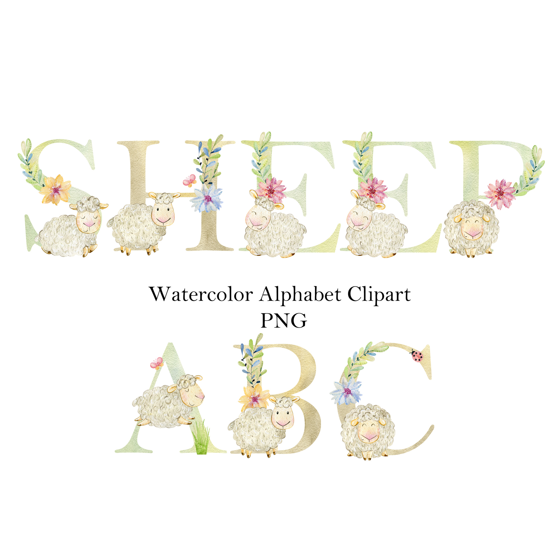 Cute watercolor sheep, farm animals letters, nursery alphabe | Inspire ...
