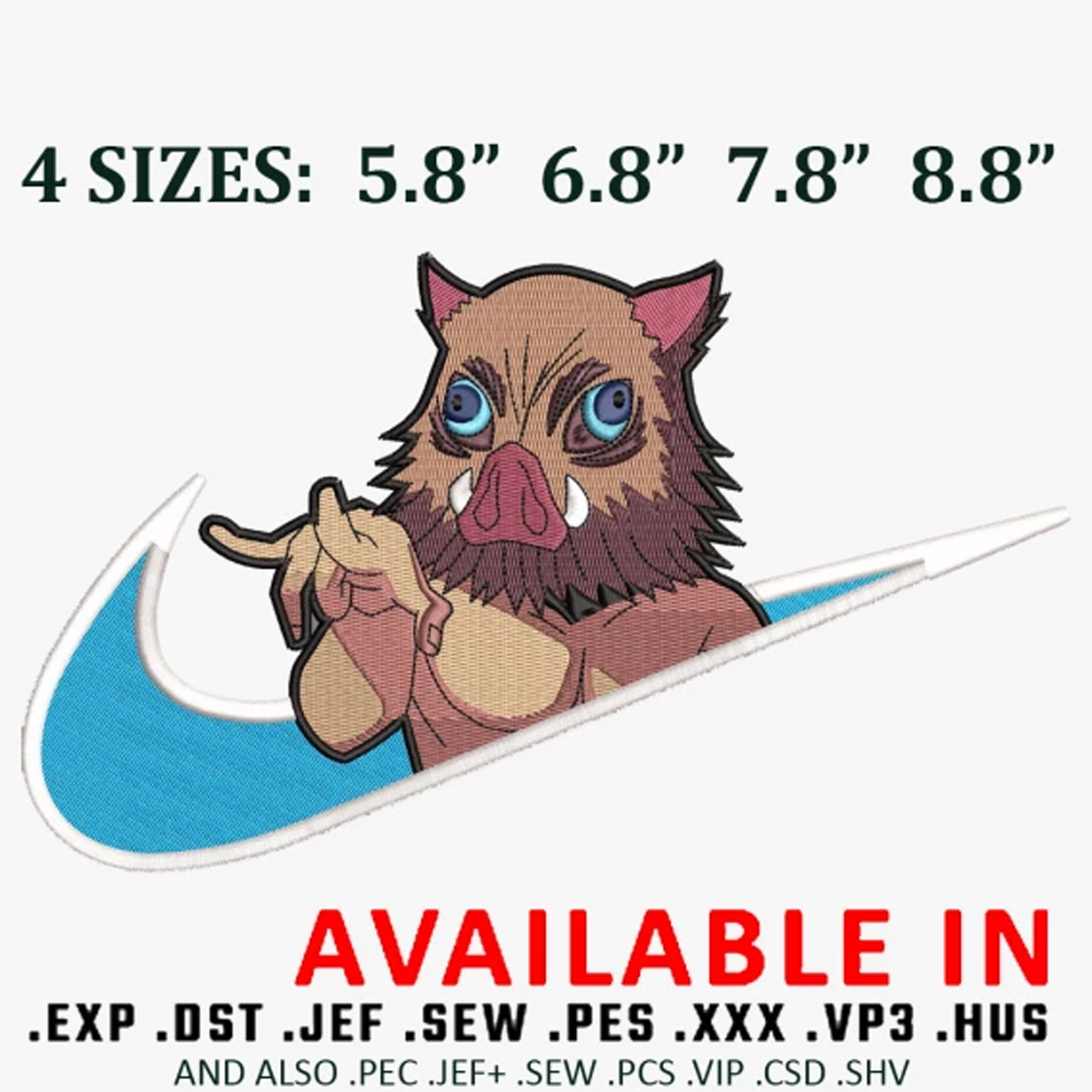 Nike inosuke Embroidery Design, Demon slayer Embroidery, Ani | Inspire ...