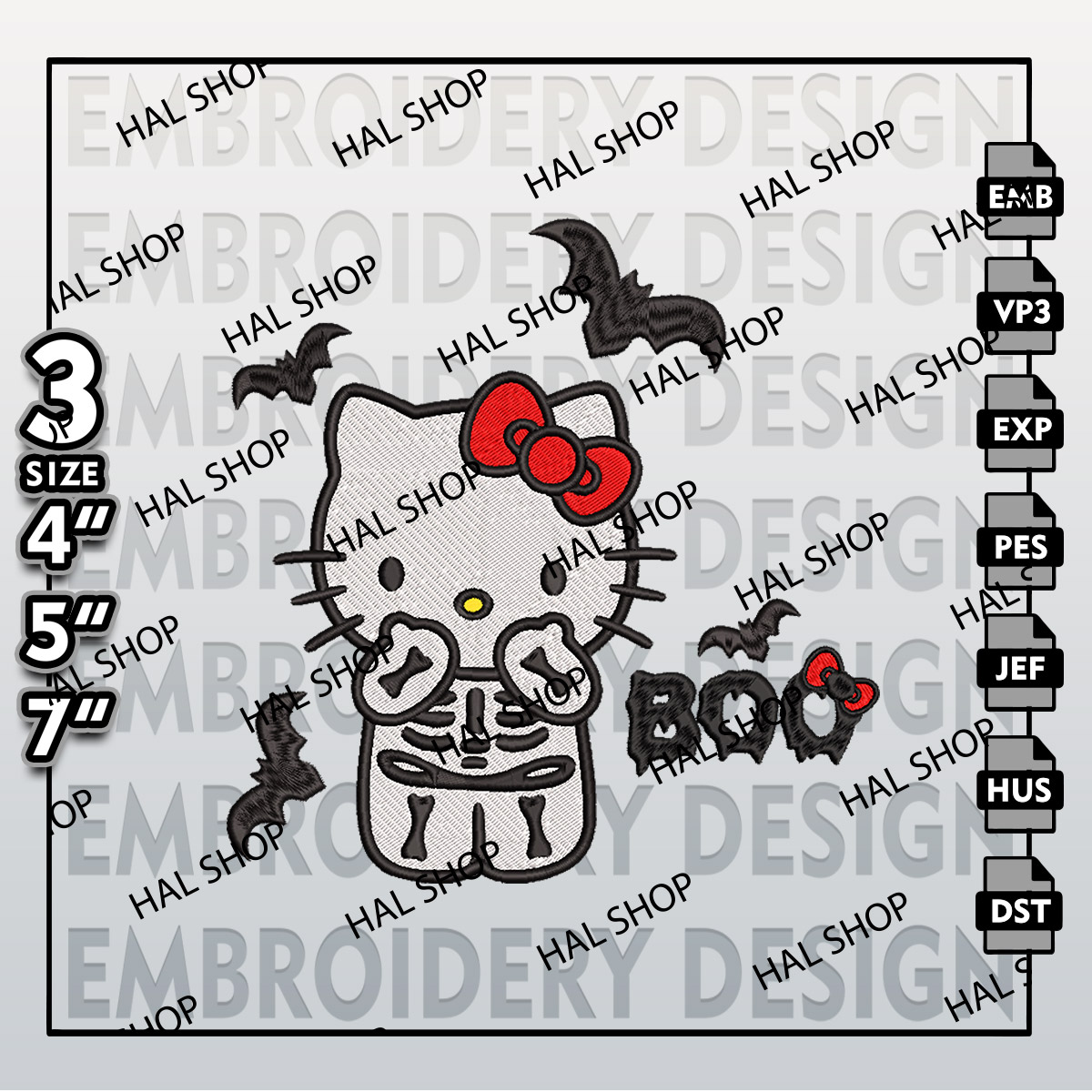 Spooky Machine Embroidery File, Hello Kitty Boo Skeleton Emb | Inspire ...