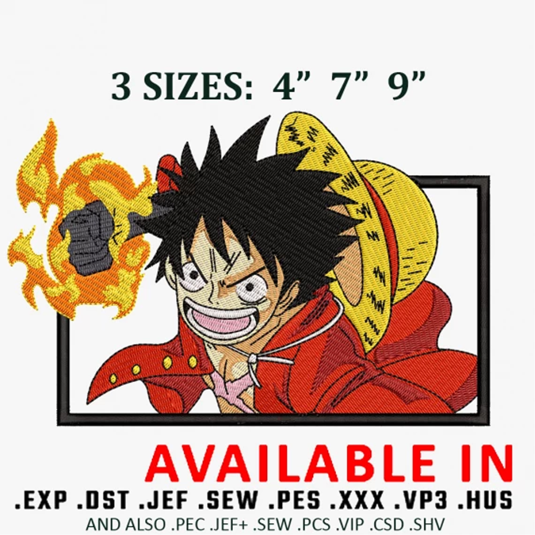 Luffy fire punch Embroidery Design, One piece Embroidery, An | Inspire ...