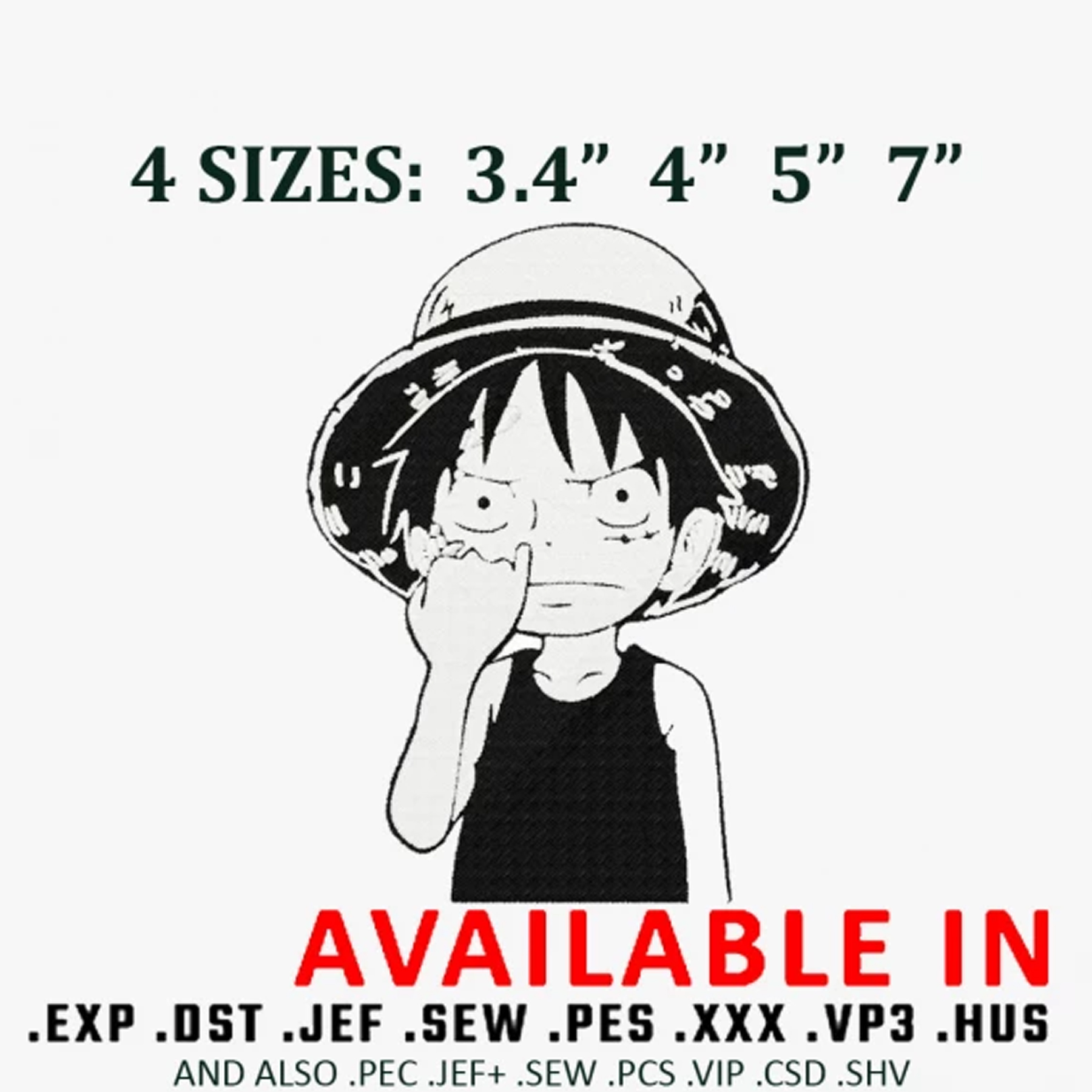 Luffy nose play Embroidery Design, One piece Embroidery, Ani | Inspire ...