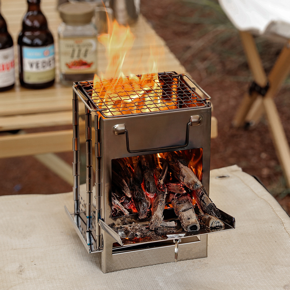 Outdoor Square Wood Stove Mini Stainless Steel Folding | Inspire Uplift
