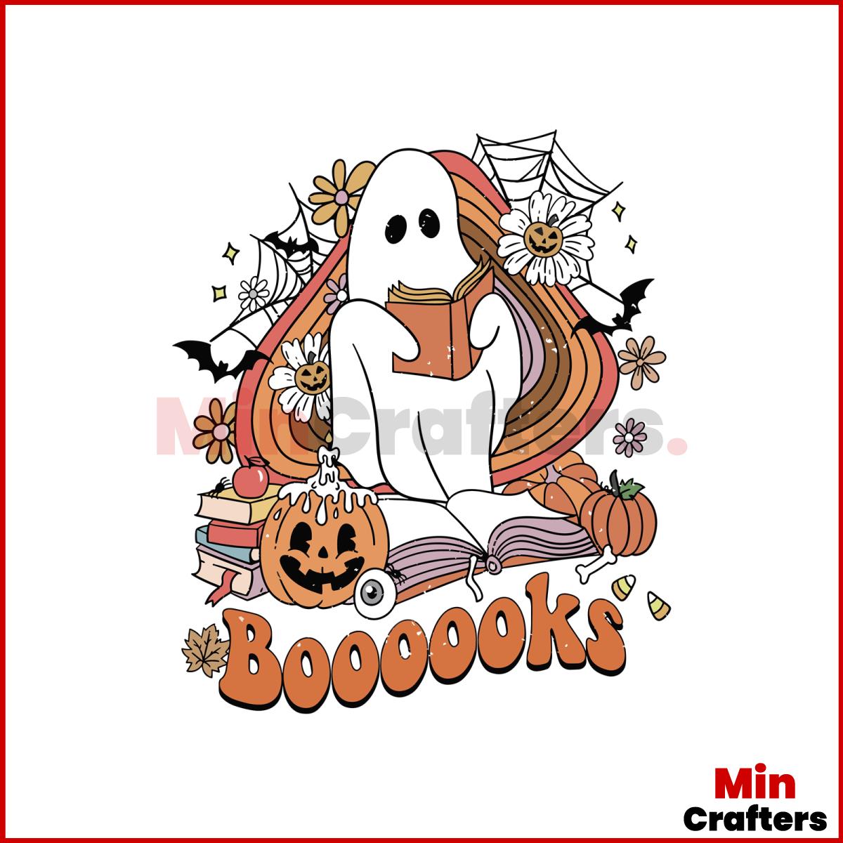 Retro Booooks Ghost SVG Halloween Reading SVG Digital File - Inspire Uplift