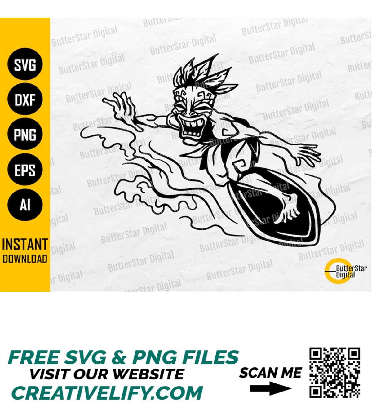 Tiki Man Skimboarding SVG | Surfing SVG | Surf Waves Hawaiia - Inspire ...