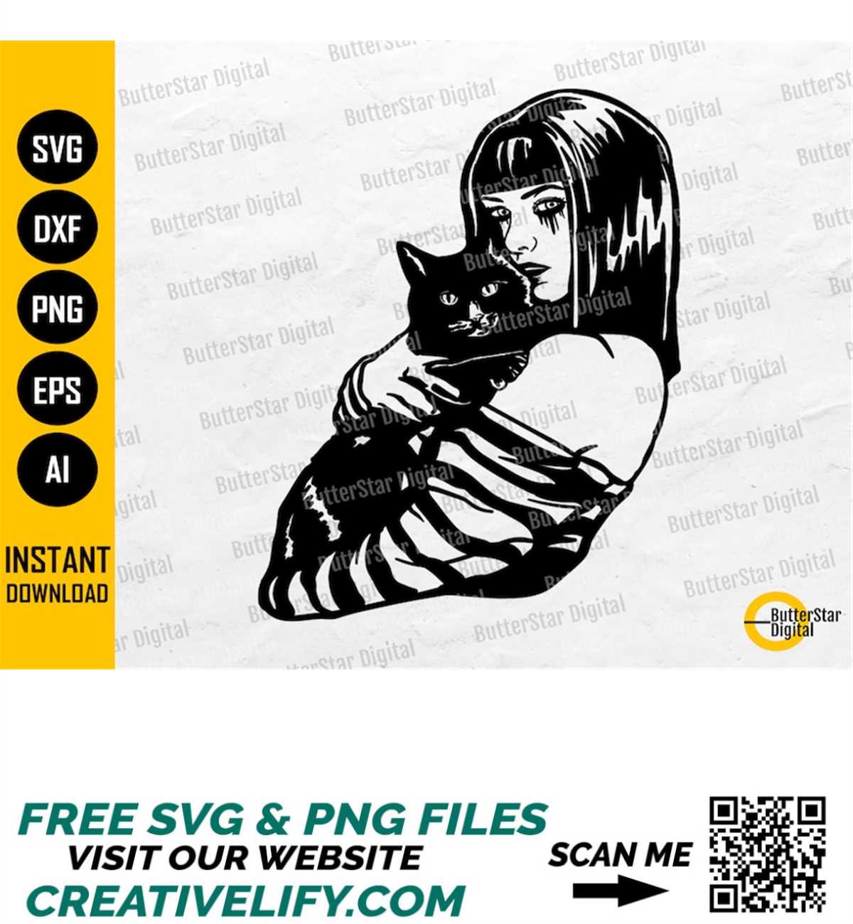 Goth Girl With Cat SVG | Gothic Woman SVG | Pagan SVG | Witc - Inspire ...