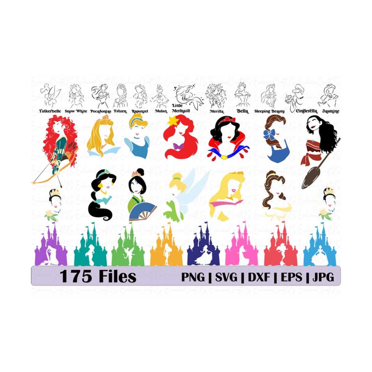 Disney princess Bundle outline svg, Brave Svg, Disney Prince | Inspire ...
