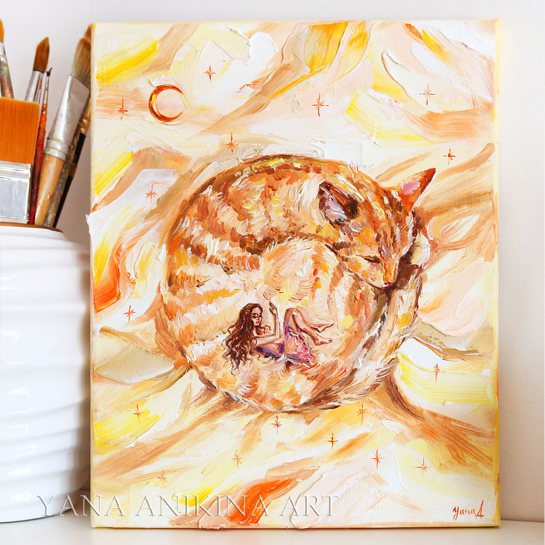 Cat Oil Painting On Canvas Sleeping Cat Art Original Hand Pa - Inspire ...