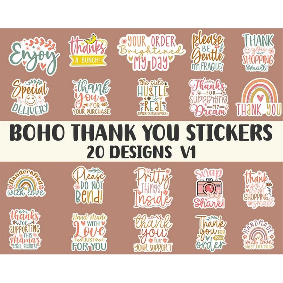 Boho thank you stickers svg bundle, Thank you stickers for s | Inspire ...