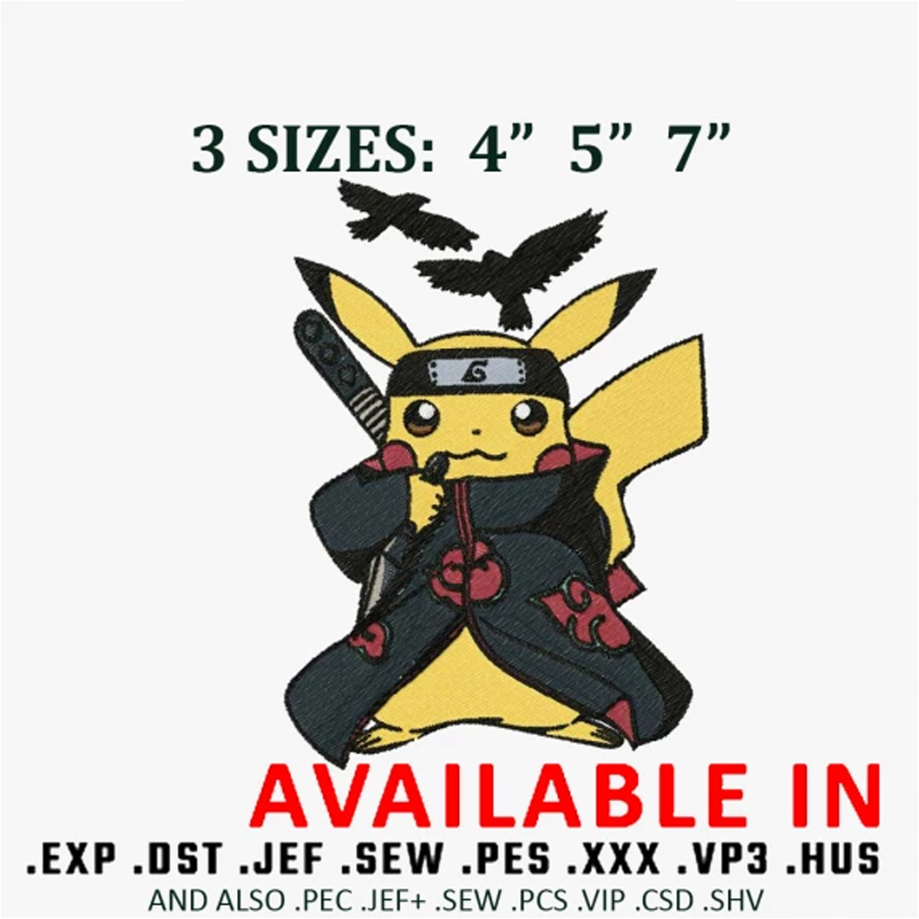 Pikachu x akatsuki embroidery design, Anime Embroidery, Anim - Inspire ...
