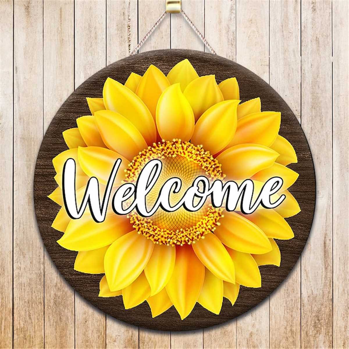 Welcome Sunflower Round Door Hanger PNG, Wood Door Hanger Su | Inspire ...