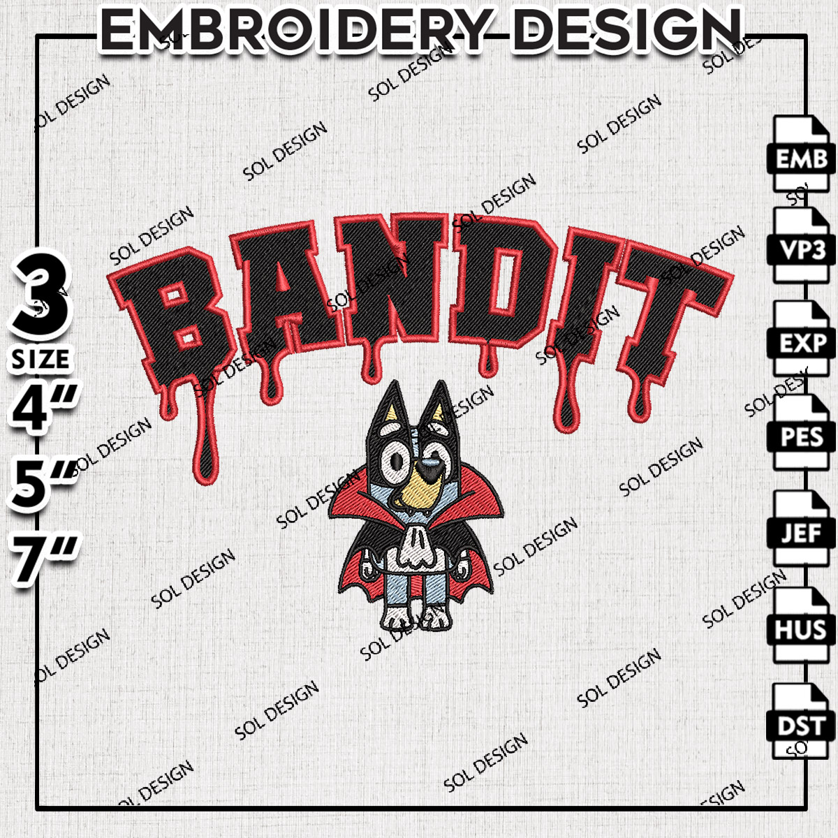 Drop Name Bluey Bandit Heeler Halloween Embroidery Designs, | Inspire ...