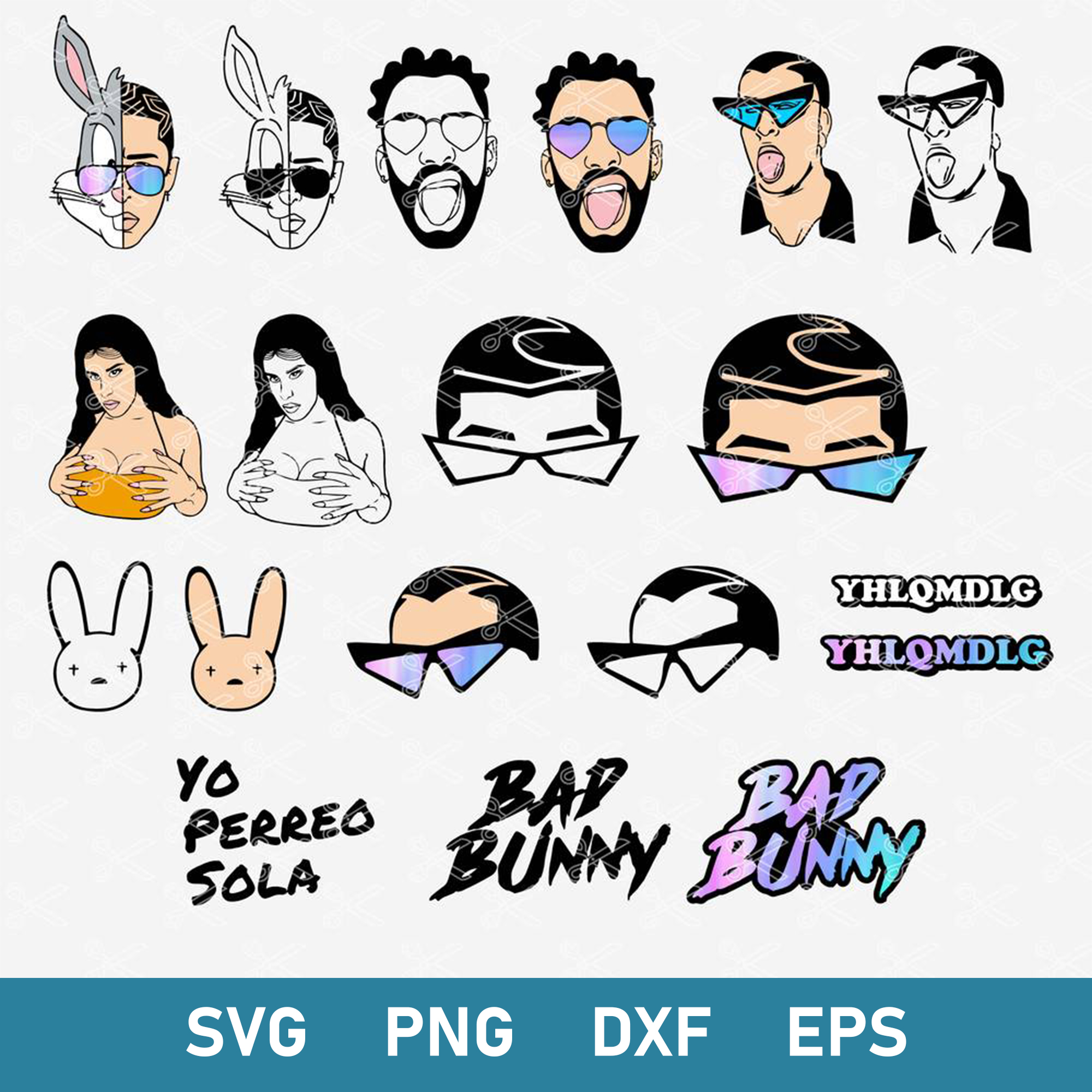 Bad Bunny Bundle Svg, Bad Bunny Svg, Bunny Face Svg, Rapper - Inspire ...