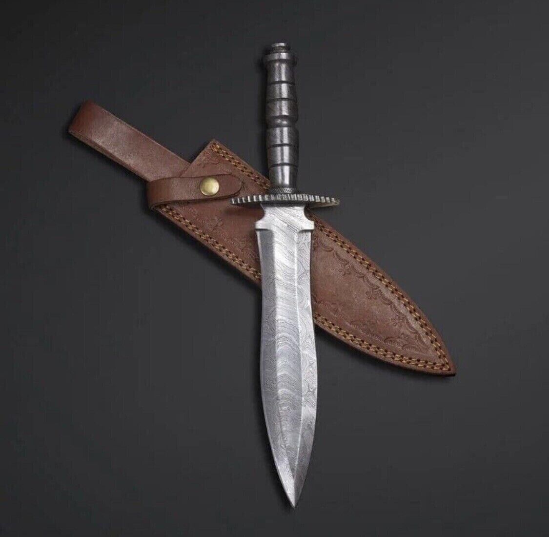 CUSTOM HANDMADE DAMASCUS STEEL DAGGER HUNTING KNIFE WITH LEA - Inspire ...