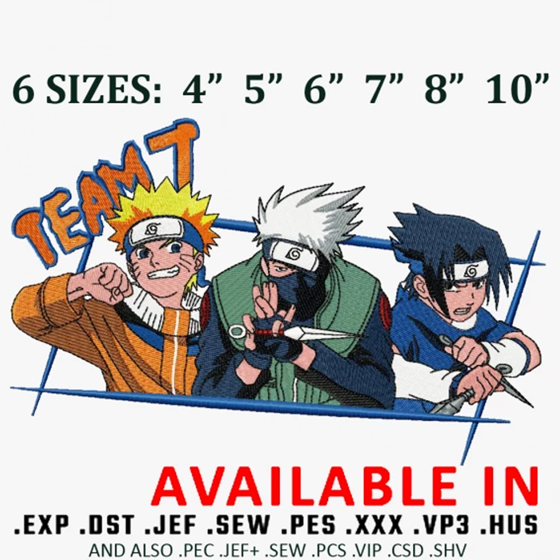 Team seven embroidery design, Naruto Embroidery, Embroidered | Inspire ...
