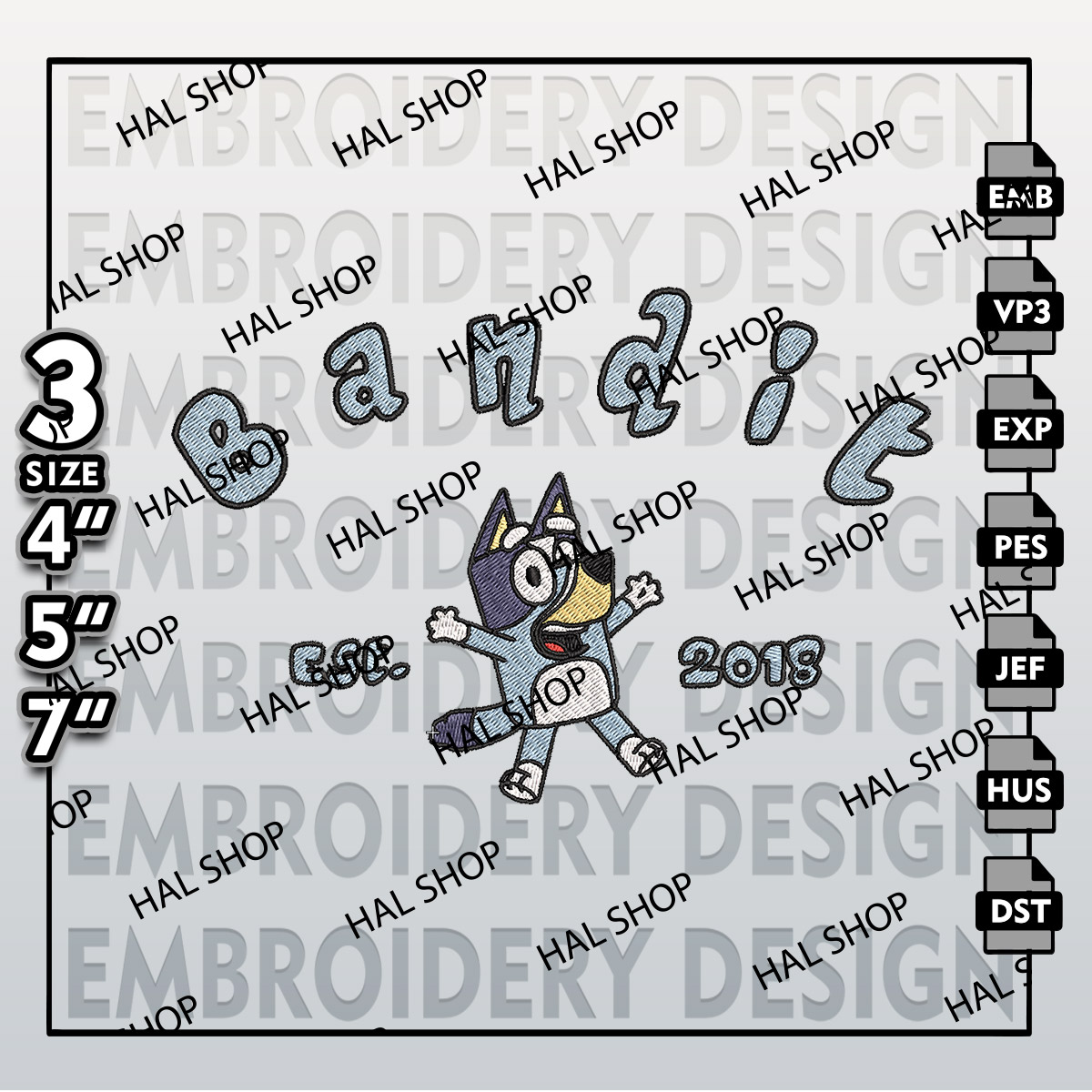 Cartoon Machine Embroidery Pattern, Bluey Bandit Est Embroid | Inspire ...
