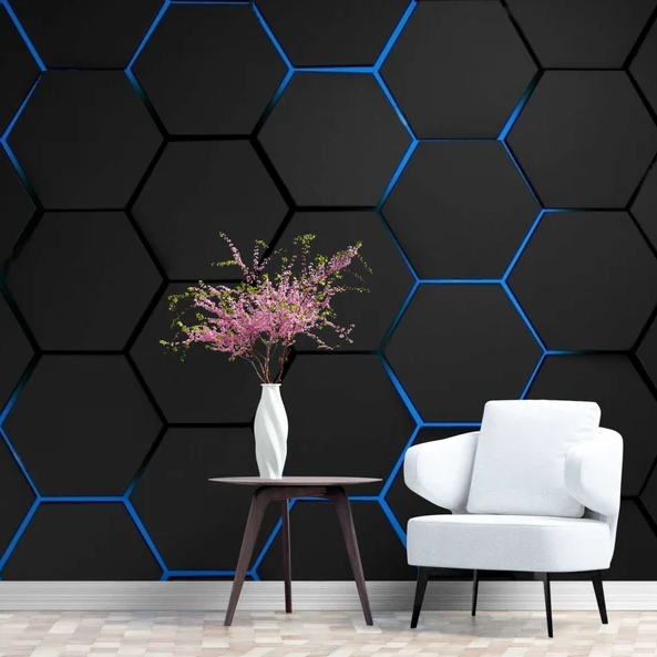 Mural 3D Wallpaper Blue Neon wallpaper Removable 3d wall | Inspire Uplift