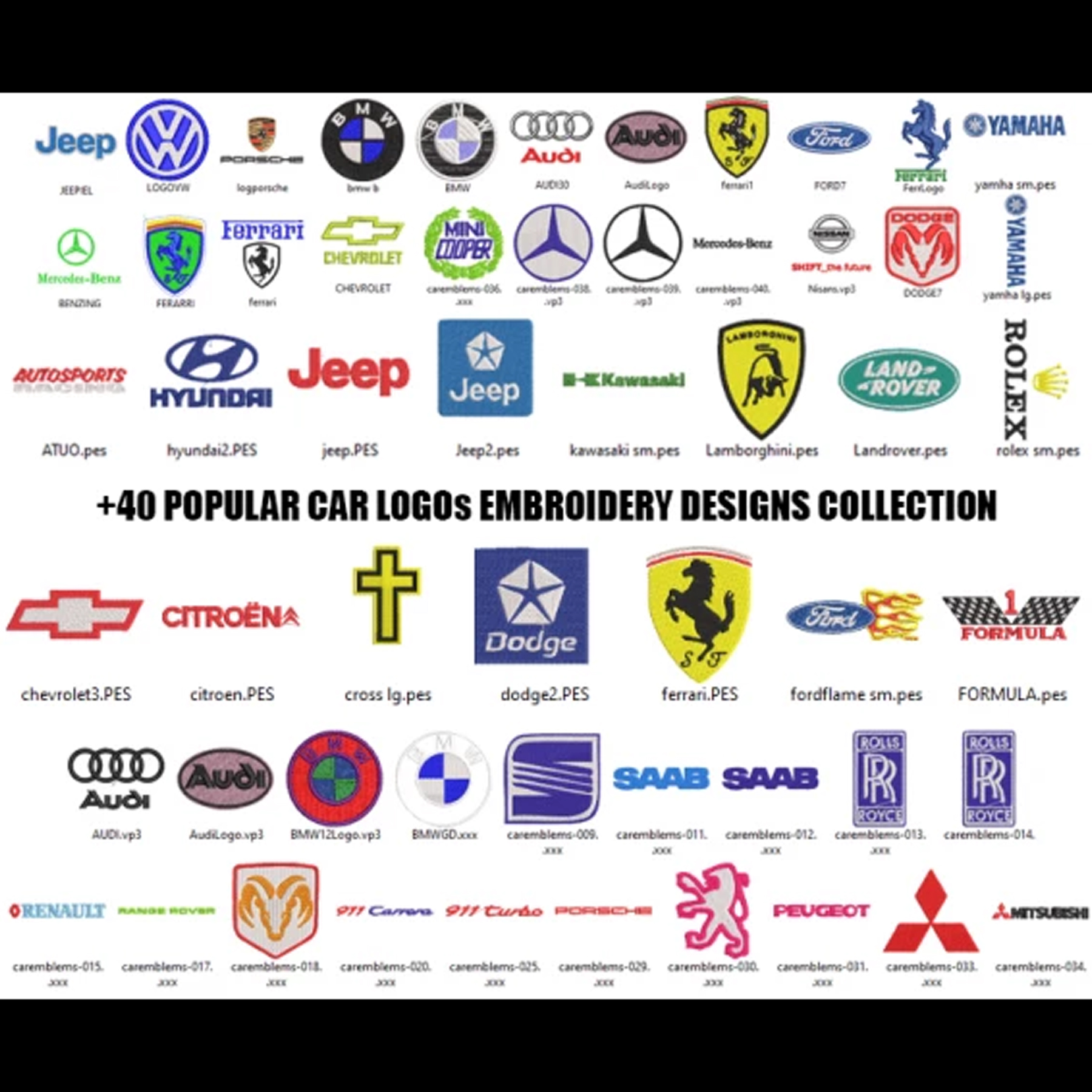 40 popular car logos embroidery design, Car design, Embroide | Inspire ...