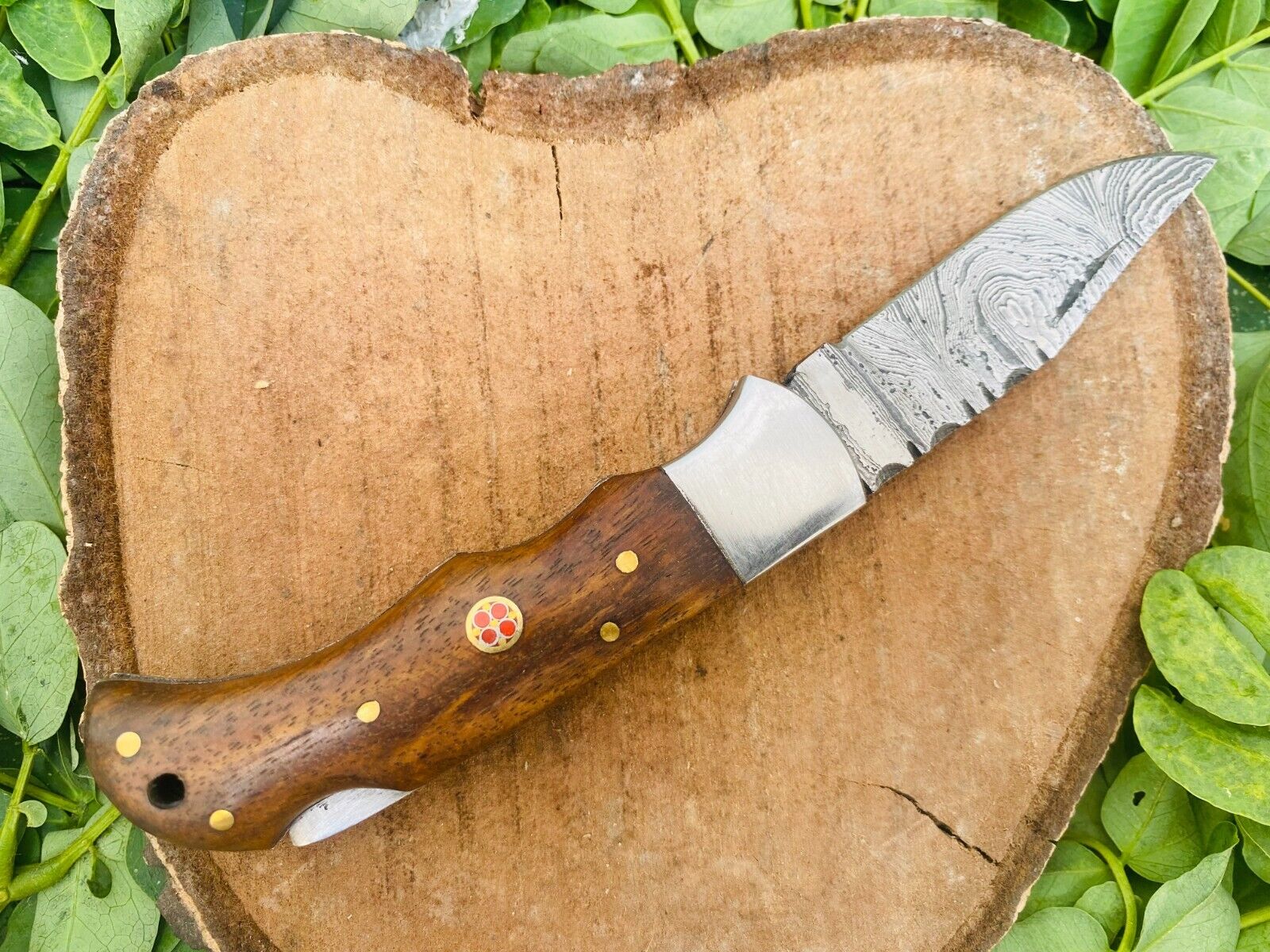 NEST CUSTOM HANDMADE DAMASCUS STEEL HUNTING FOLDING KNIFE Wo - Inspire ...