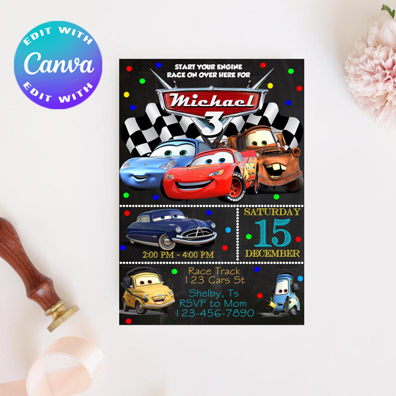 Cars Invitation, Cars Birthday Invitation, Cars Birthday par - Inspire ...