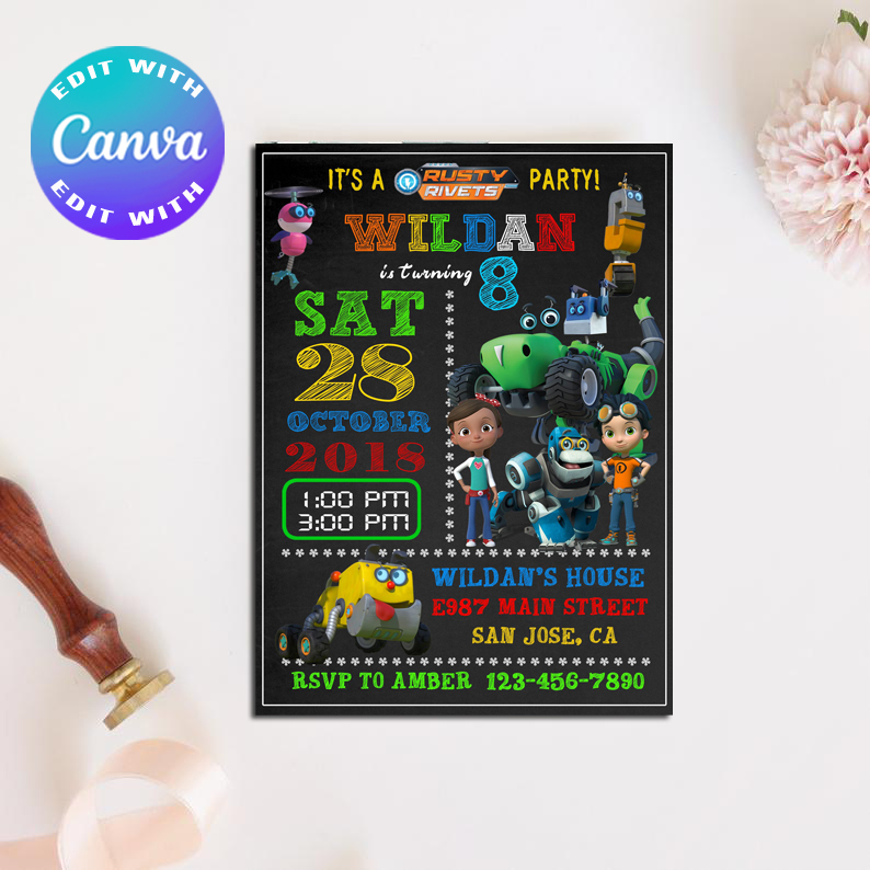 Rusty Rivets Invitation, Rusty Rivets Birthday Invitation, R - Inspire ...