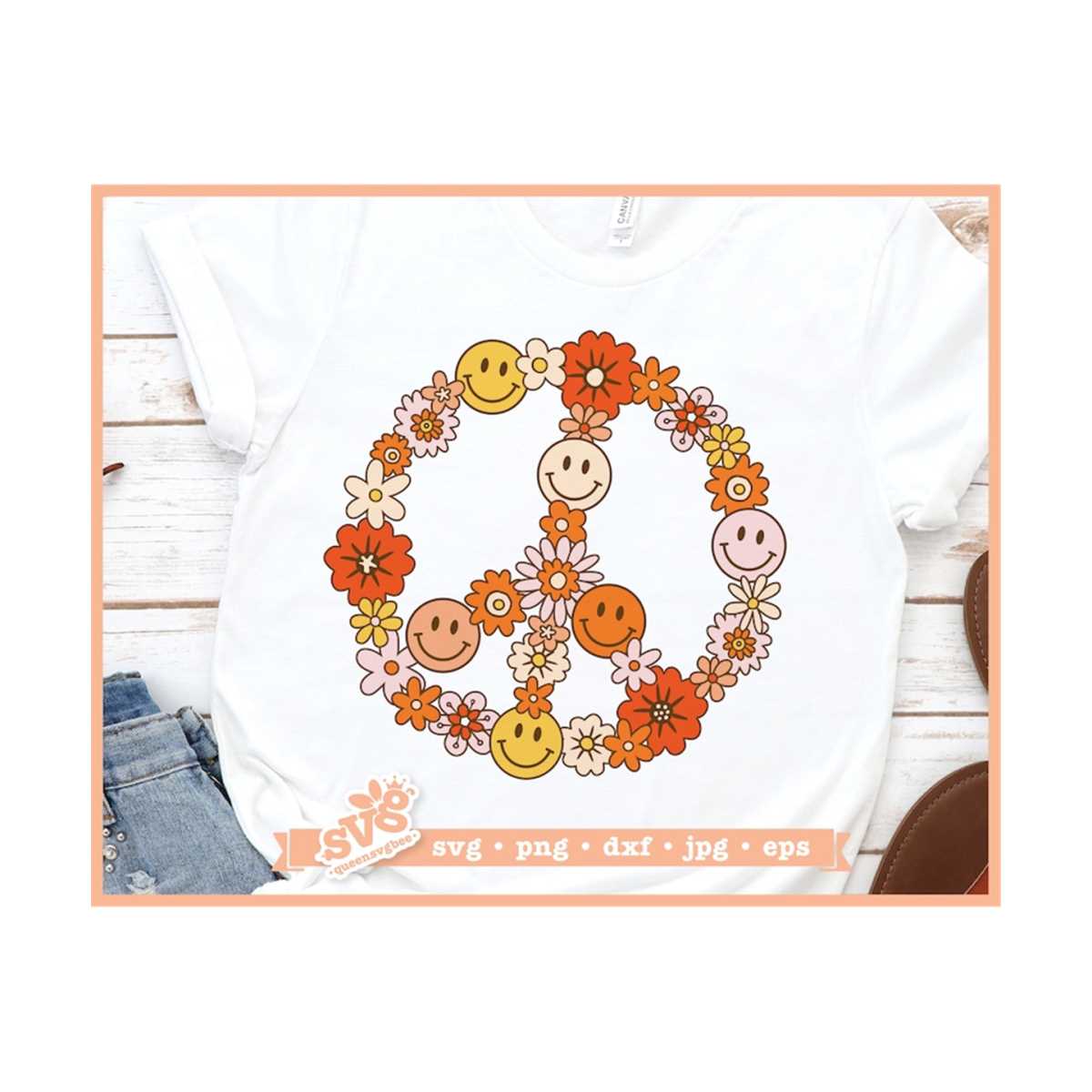 Floral Peace Sign SVG | Hippie SVG | Boho Hippie Retro T-shi | Inspire ...
