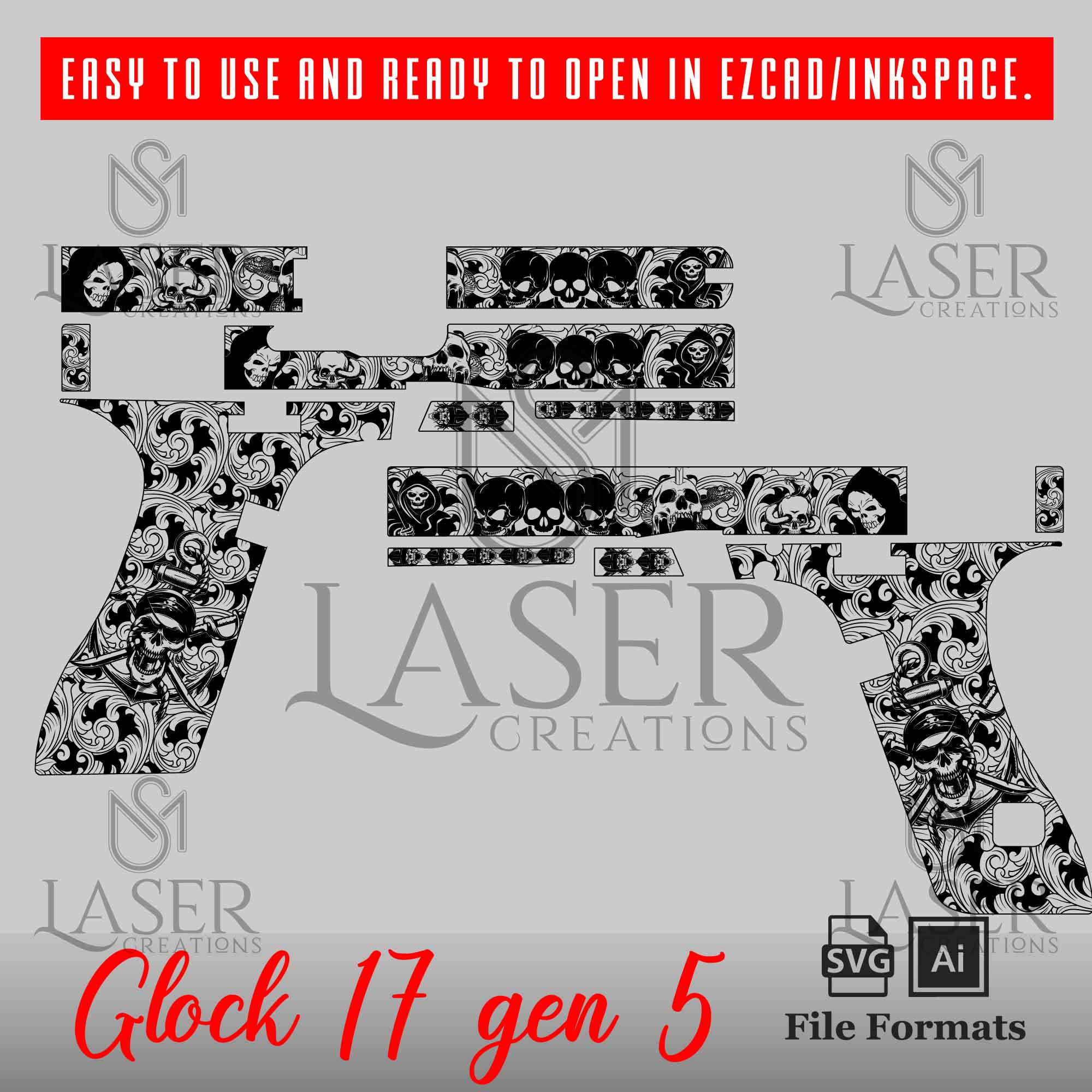 SM-Laser-Creation Glock 17 gen 5 skull design | Inspire Uplift