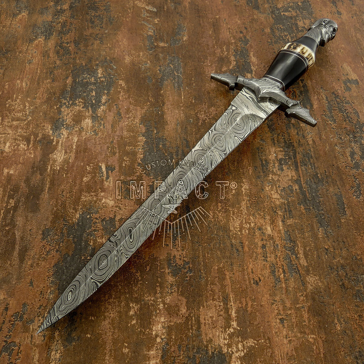 IMPACT CUTLERY RARE CUSTOM DAMASCUS STAG ANTLER ART DAGGER K | Inspire ...
