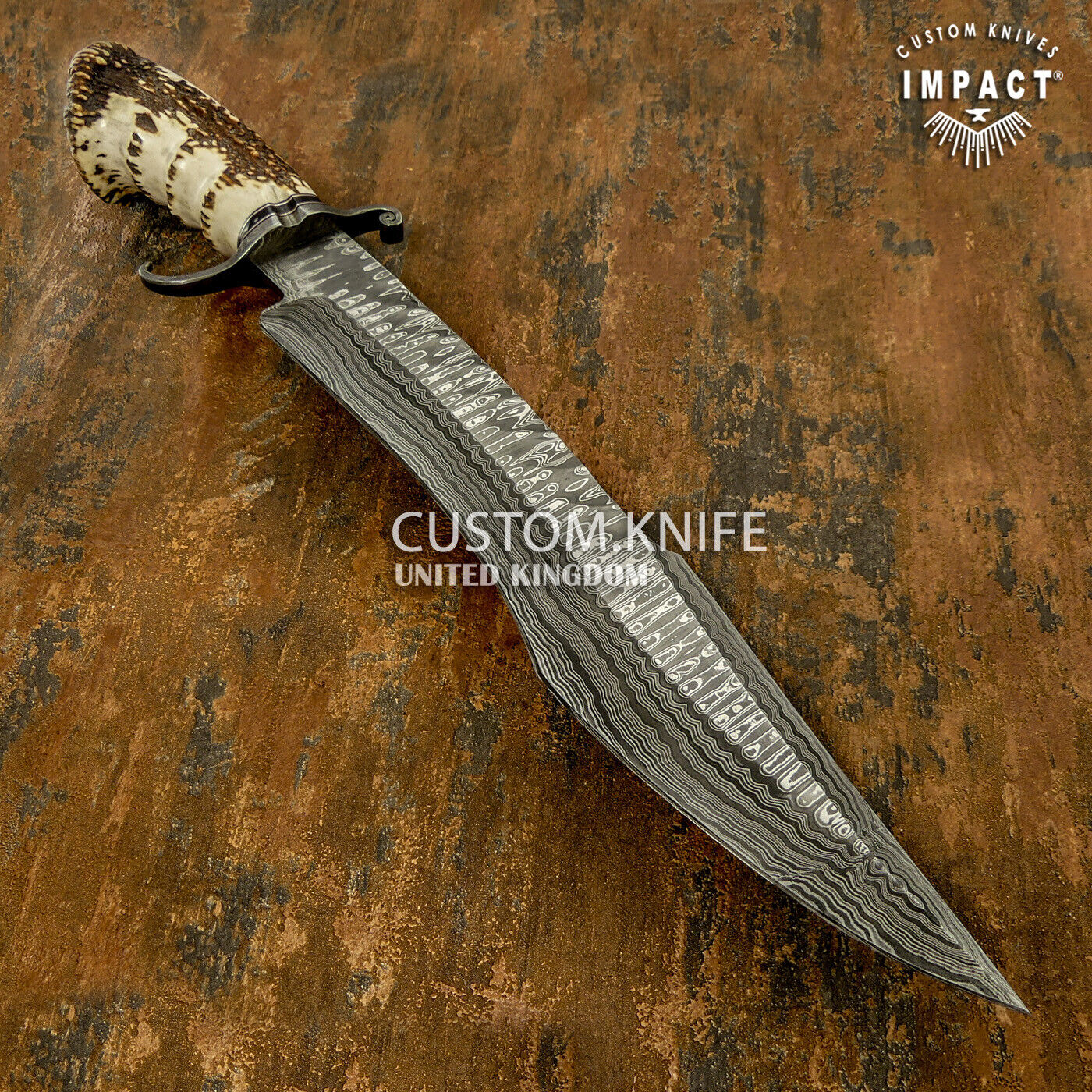 IMPACT CUTLERY RARE CUSTOM DAMASCUS ART LARGE BOWIE KNIFE CR - Inspire ...