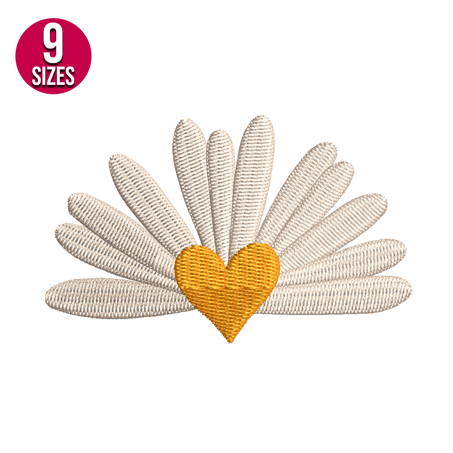 Half Daisy Flower with Heart embroidery design, Machine embr | Inspire ...